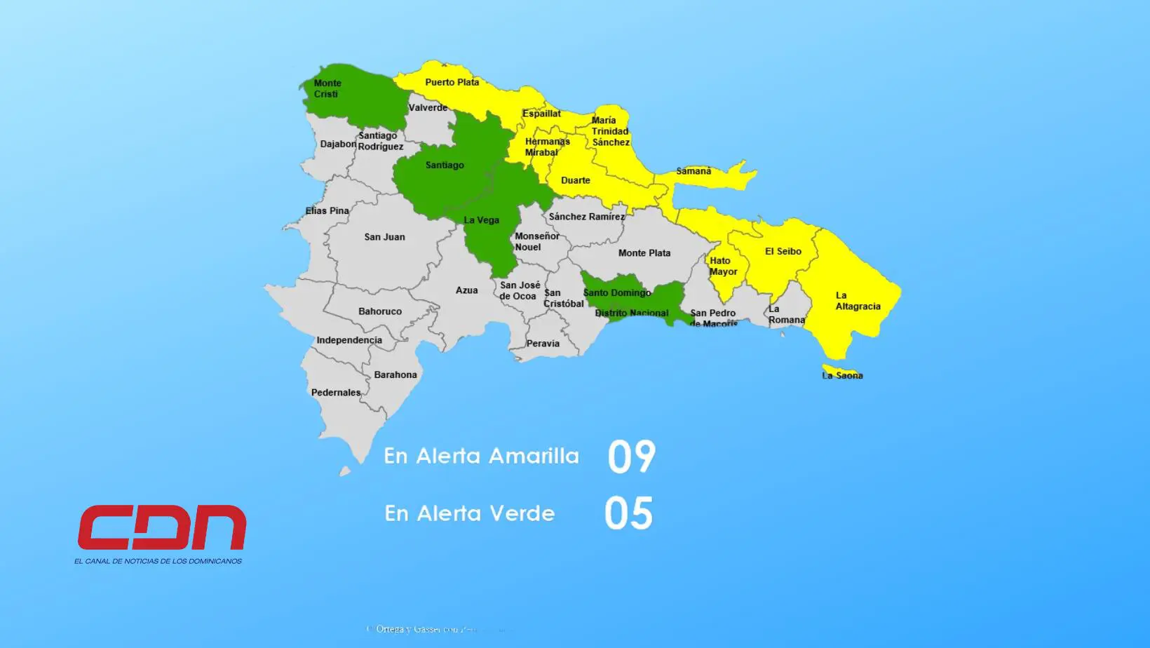 COE emite alerta para 15 provincias del país