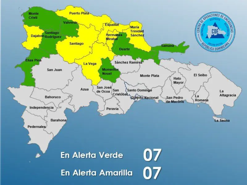 COE eleva a 14 las provincias en alerta por vaguada