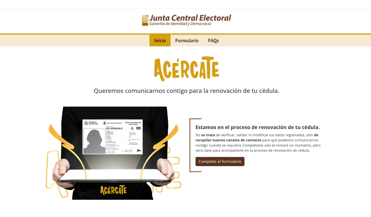 "Acércate JCE": así funciona el registro para la nueva cédula