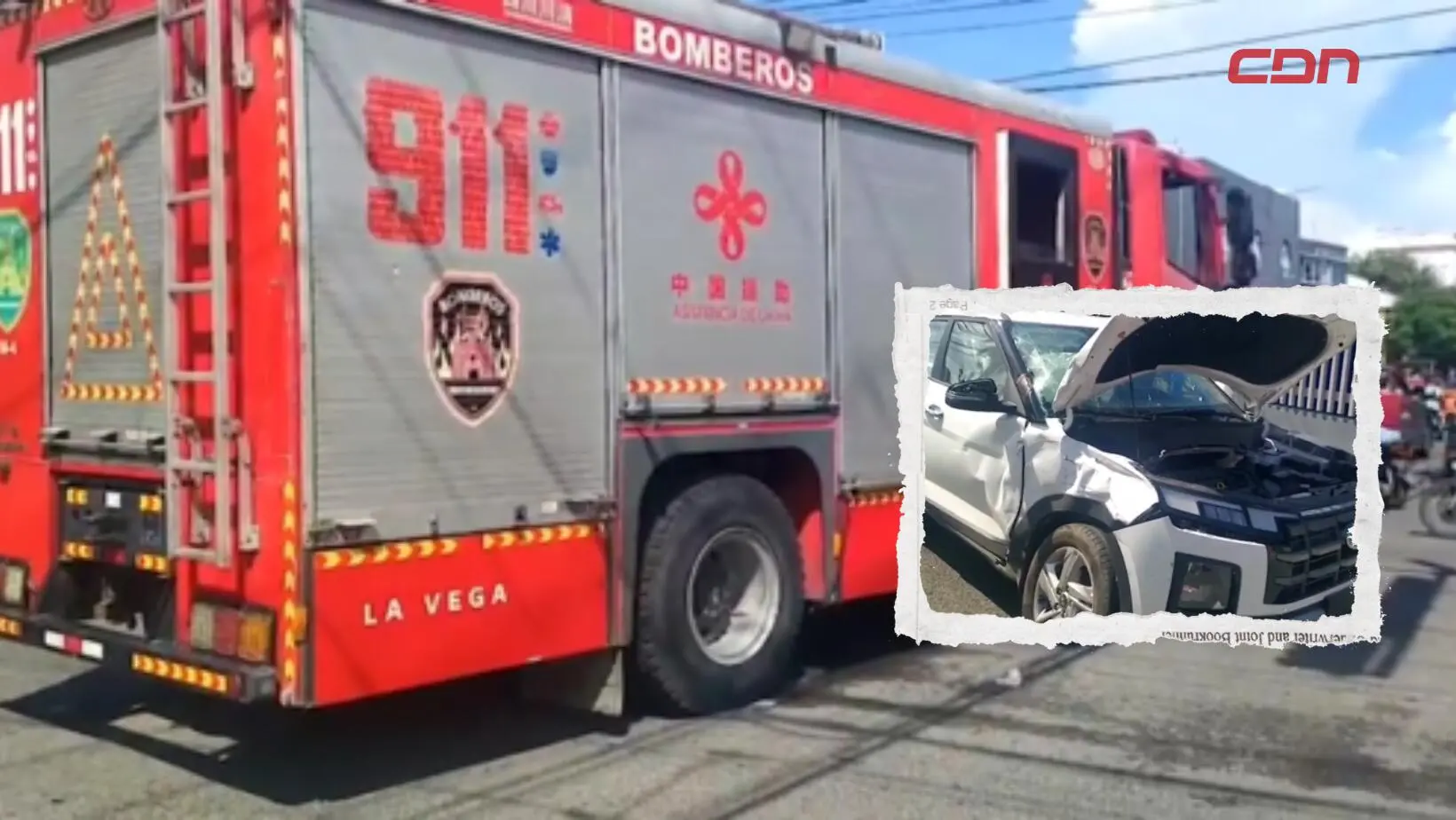 Camión de bomberos impacta yipeta en La Vega