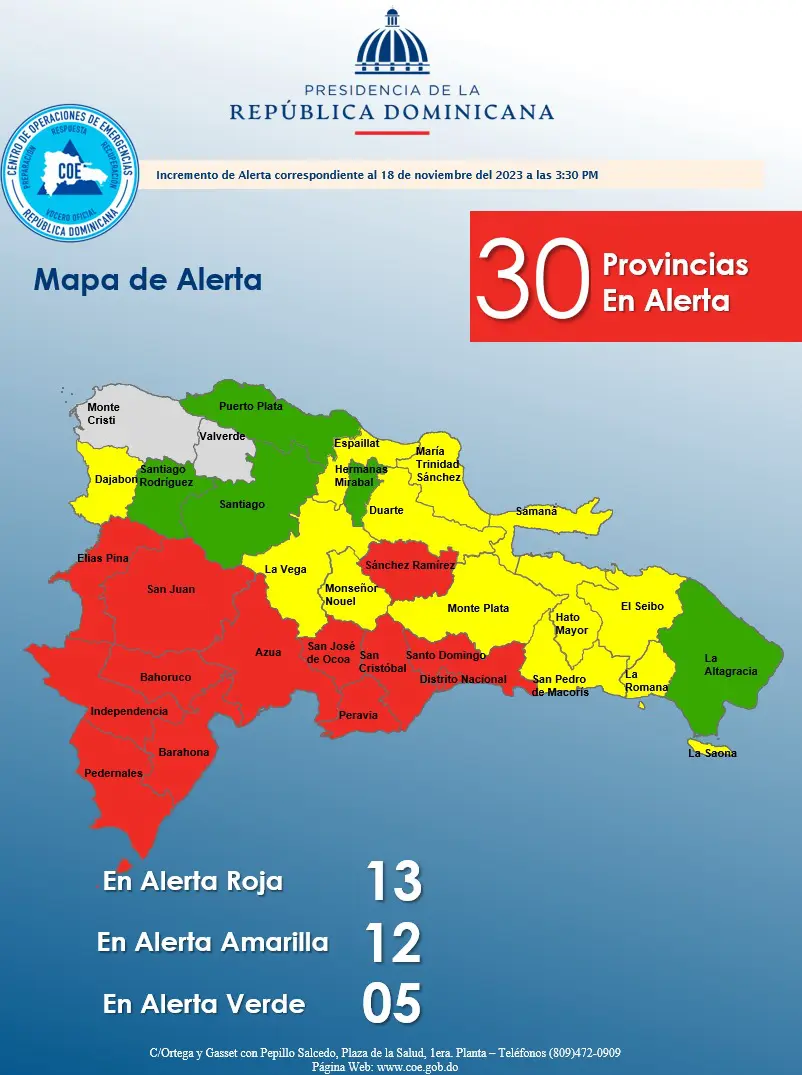 COE actualiza provincias en alerta; eleva a 13 las provincias en rojo - Periódico elCaribe